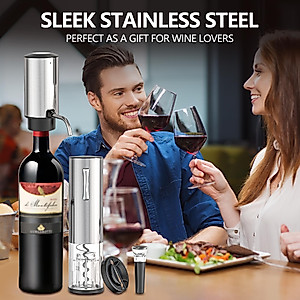 BGFOX 4 in 1 Electric Wine Bottle Opener Gift Set - Rechargeable Automatic Wine Bottle Corkscrew Opener with Wine Dispenser Aerator, Vacuum Stopper and Foil Cutter, Stainless Steel