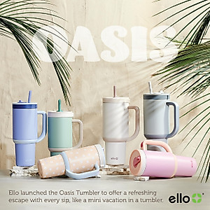 Ello Oasis 30 oz Tumbler with Handle & Retracting Straw | Reusable Insulated Stainless Steel Cup 100% Leakproof, Gifts for Teens Women Men | Keeps cold for 20 Hours, Cup Holder Friendly, Cream Tonal