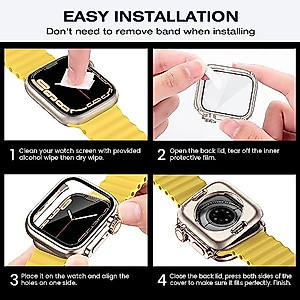 (2 in 1) Tensea for Waterproof Apple Watch Screen Protector Case Series 9 8 7 45mm【Apple Watch Ultra Style Case】, iWatch Protective Face Cover Look Like Ultra with Tempered Glass Film for Women Men