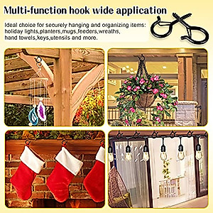 Hooks for Outdoor String Lights, 52 Pack Screw Hooks for Hanging Plants Led Party Lights Garage Wind Chimes, Black Heavy Duty Q Hanger Ceiling Cup Hooks with Safety Buckle, Box and Wing Nut Driver