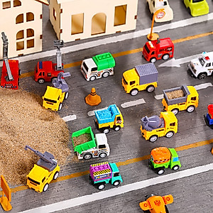 Sratte 50 Pcs Pull Back Cars and Trucks Toy Bulk City Cars Plane Vehicles Model Car Construction Toy Pull Back Digger for Boys and Girls' Education, Party Favor Bulk Cake Decorations Birthday Gift