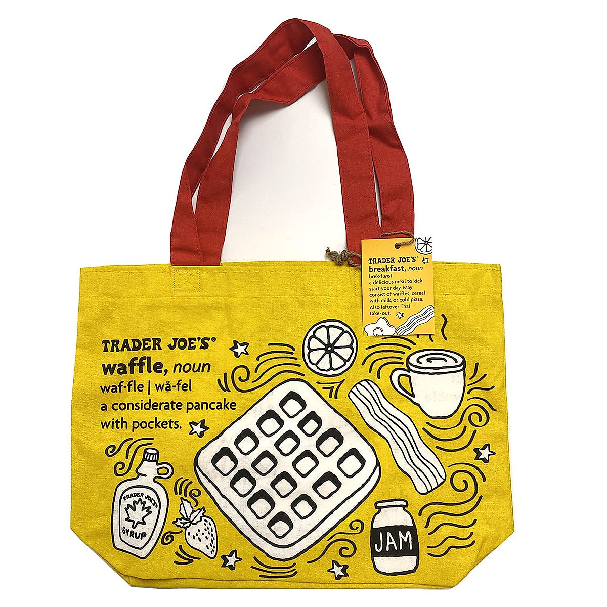JSEVEN Trader Joe's Reusable Shopping Bag Breakfast Waffle Toast Milk Heavy Cotton Bag