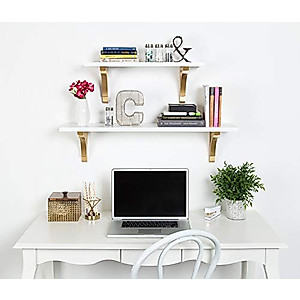 Kate and Laurel Corblynd Traditional Wood Wall Shelf, 24 inches, White with Gold Corbels