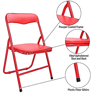 Elevon Pack of 2 Steel Frame Metal Foam Padded Folding Chairs for Kids, Green/Red