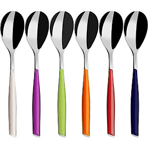 BUGATTI, Glamour, Set of 6 18/10 Stainless Steel Teaspoons and Handles Mixed Colours: Ivory, Blue, Iris, Green, Orange, Red, Moulding Pro-Tech System