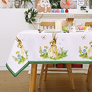 LULUWAY Easter Tablecloth Rectangle, 52x70 Inch Happy Easter Table Cloth Spring Floral Print Bunny Decorative Table Cover for Patio Party Picnic Easter Decorations Table Decor