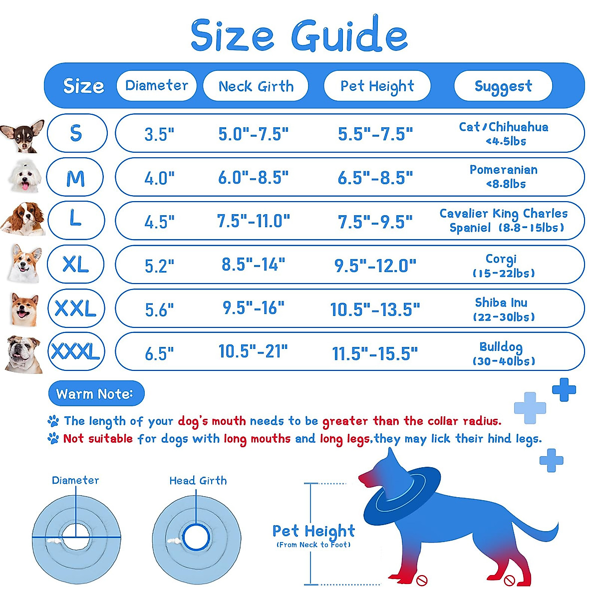 GoGoPaw Soft Dog Cones for Small Medium Dogs and Cats, Adjustable Dog Donut Collar Water Proof Dog Cone Alternative After Surgery, Pet Recovery Collar for Large Dogs to Stop Licking(Blue,S)