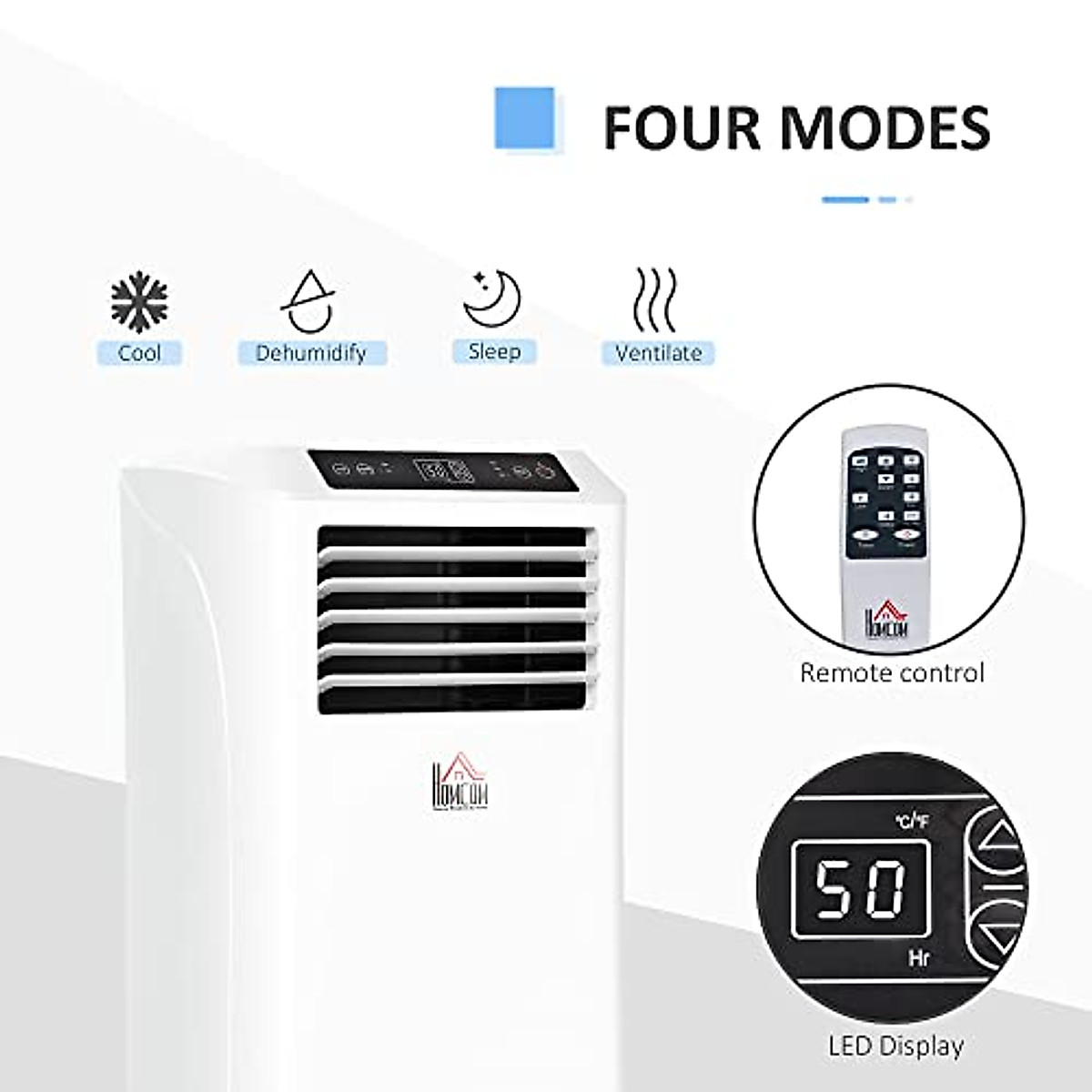 HOMCOM 10000 BTU Mobile Portable Air Conditioner with Cooling, Dehumidifier, and Ventilating with Remote Control, 2 Speed Fans, 24-Hour Timer for Bedroom, Living Room, Home Office, White