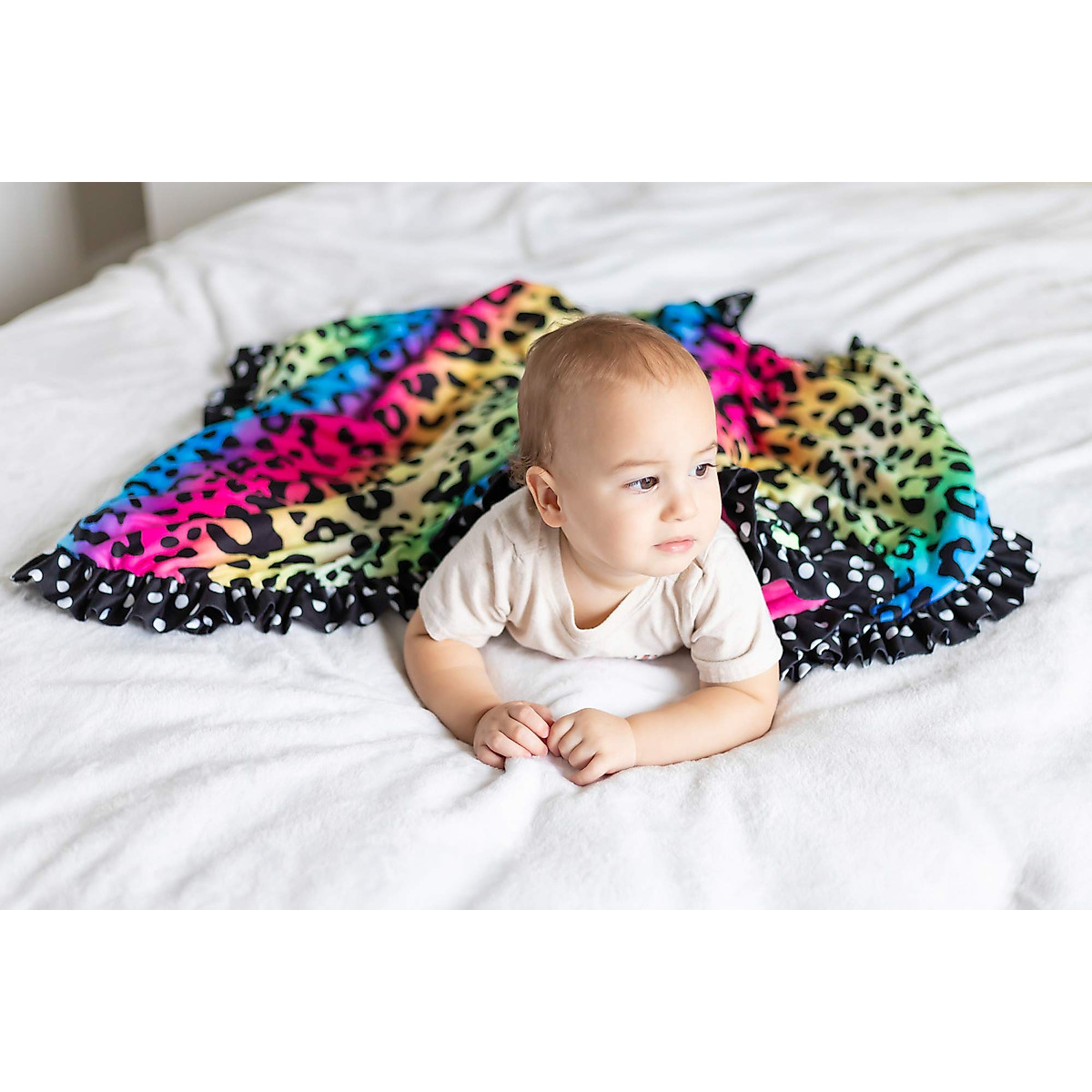CandyJane Baby Blanket for Girls, Infant, Toddler, Rainbow Leopard Print, Super Soft Minky Fabric, 30 X 40 Inch (CJLBB1984)