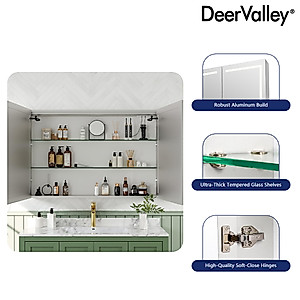 Deer Valley 48" W x 32" H Lighted Medicine Cabinet with Mirror, Led Medicine Cabinet Mirror for Bathroom with Defogger & 3-Color Dimmable, Wall Mounted Mirrored Medicine Cabinet with Lights