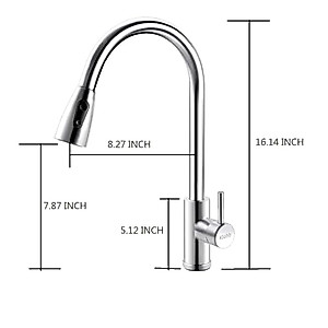 Klabb Stainless Steel Faucet S20 Single Handle High Brushed Nickel Pull Out Kitchen Faucet,Single Level Stainless Steel Kitchen Sink Faucets with Pull Down Sprayer