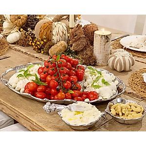 Arthur Court Designs Aluminum Fleur-De-Lis 5-Piece Entertainment Cheese Chip and Dip - Two Bowls, Spreader, Marble, Tray 20 inch x 13 inch
