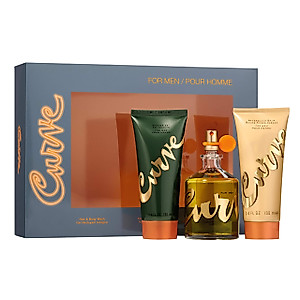Curve Men's Cologne Gift Set, 3 Pieces Include 4.2 Fl Oz Cologne, Hair and Body Wash, and Face Balm
