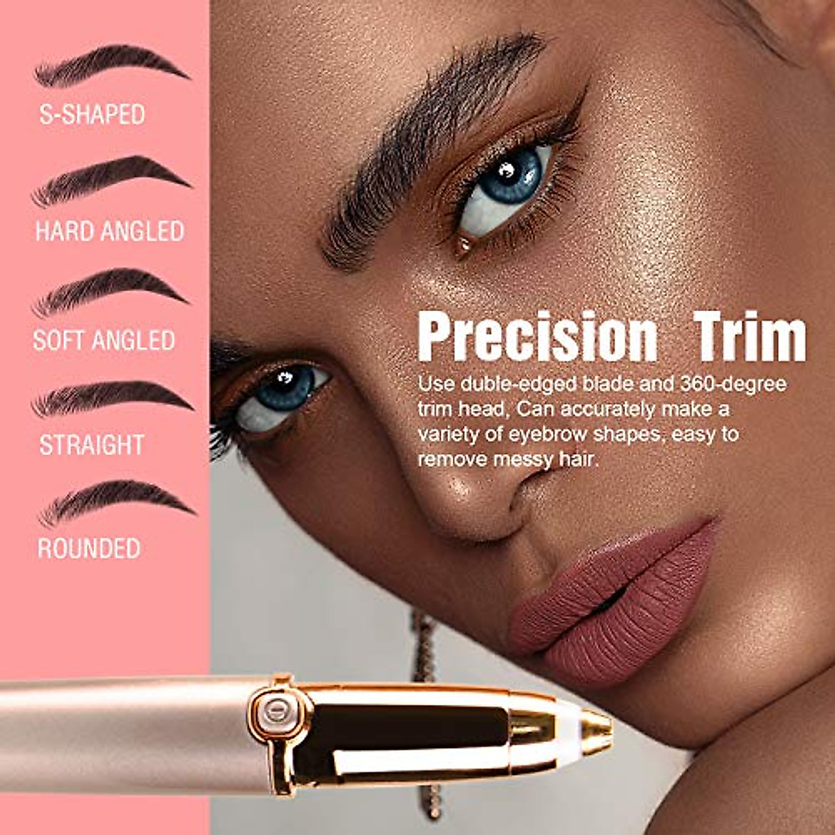 ARCESS Electric Eyebrow Hair Remover Trimmer, Portable Battery-Operated Painless Eyebrow Epilator Removal Razor Tool with LED Light for Women's Eyebrow Ear Hair Nasal Hair Beard