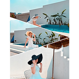 HISSHE Noble Straw Wide Brim Hat Floppy Beach Sunhat with White Brim (Black with White)