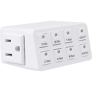 BN-LINK Indoor Countdown Timer with Repeat Function, Heavy Duty Accurate Compact Size for Charger Vacation Security, 3-Prong Grounded Outlet, 15A/1875W ½ HP ETL Listed