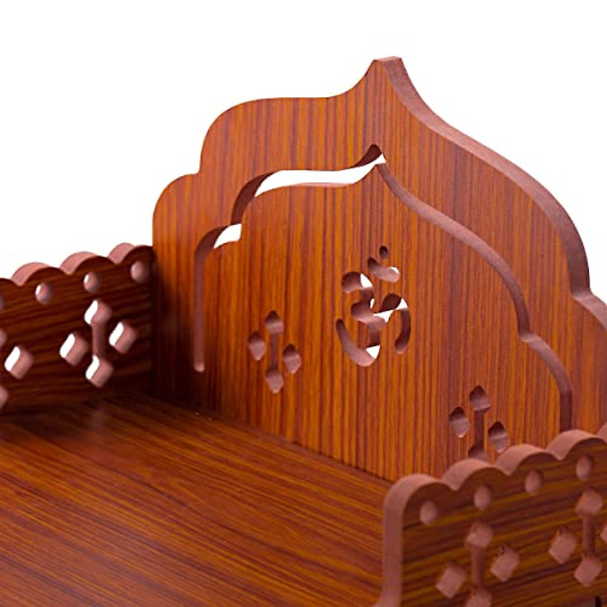 Wooden Temple Wall Mounted Hanging Table top Pooja Mandir God Stand Shelf for Home Office and Gifting (Om)