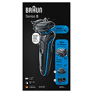 Braun Series 5 5020 Electric Razor for Men Foil Shaver with Beard Trimmer, Rechargeable, Wet & Dry with EasyClean, Black, 5 Piece Set