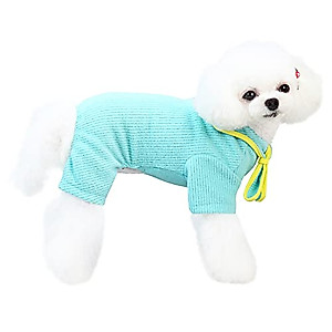 Izefia Dog Sweater Dog Clothes Autumn Winter Warm Sweat Shirt 4 Legs Jumpsuit Pajamas with Ribbon Simple Sweater for Small Dog Medium Dog Cat Green L