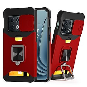 Lokyoo for OnePlus 10 Pro Case with Camera Cover & Kickstand, Slide Lens Cover + Built-in 360° Rotate Ring Stand, Armor Style, Impact-Resistant, Full Protect for OnePlus 10 Pro-Red