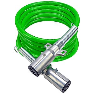 Voilamart 7 Way Trailer Cord Cable 15 Ft Green ABS Straight Trailer Electrical Power Cord Plug for Semi Trucks Trailer Tractors