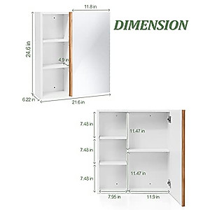 VredHom Bathroom Wall Mirror Cabinet, Medicine Cabinet with Single Door and Adjustable Shelf, Over The Toilet Storage Cabinet，White