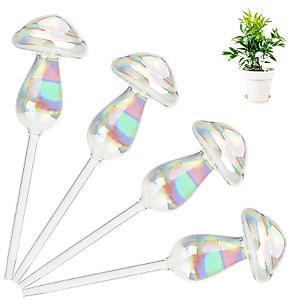 4pcs Plant Watering Globes, Watering Globes Glass Rainbow Clear Self Watering Bulbs for Plants Watering Bulbs Automatic Plant Waterer for Indoor Outdoor Plants Flowers Garden Water Device