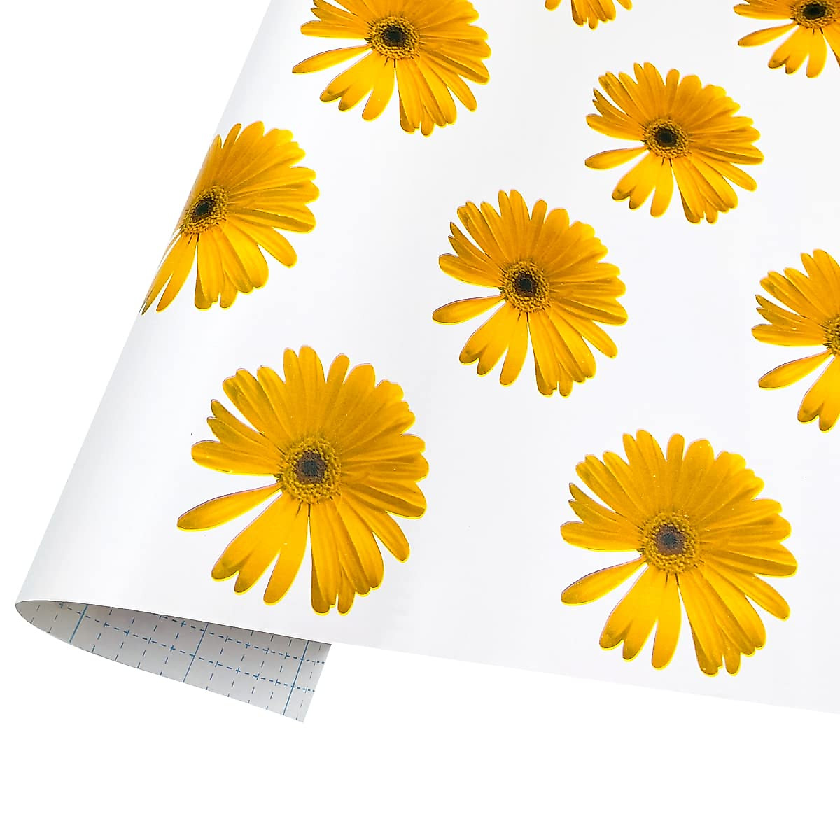 Yifely Peel & Stick Shelf Liner Removable Countertops Paper for Covering Apartment Old Drawer Cabinets, Yellow Daisy, 17.7 Inch by 9.8 Feet