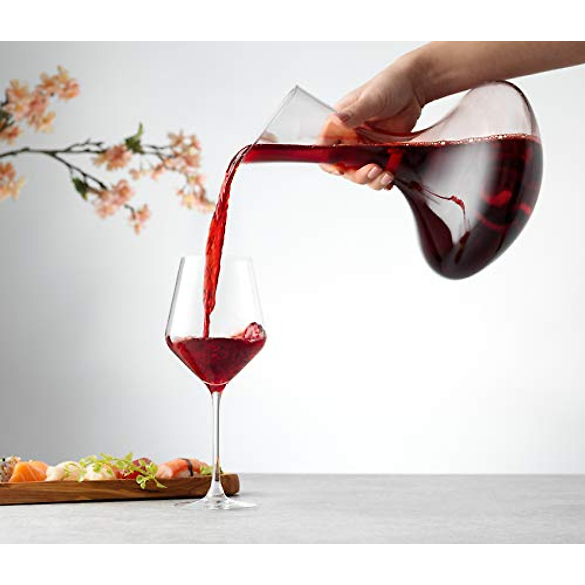 JoyJolt Lancia Wine Decanter Crystal Wine Aerator Handmade Base Glass Pitcher Ultra Elegant Design Easy Pour Slanted Spout for Wine 1200ml (40 fl.oz)