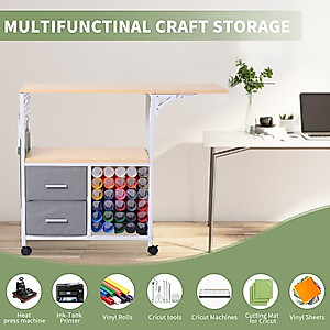 Organization and Storage Cart Compatible with Cricut Machines，Rolling Craft Storage Removable Vinyl Holders and Drawer, Crafting Desk with Storage for Craft Room