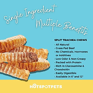 hotspot pets Premium Beef Trachea for Dogs 6" Strips Split - All Natural Grass-Fed Beef Dog Chews, Rich in Glucosamine Chondroitin for Joint Health, Single Ingredient No Rawhide Dog Treats