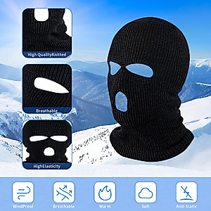 FANELIK 3-Hole Knitted Full Face Cover Ski Mask, Winter Balaclava Warm Knit Full Face Mask for Outdoor Sports A-black