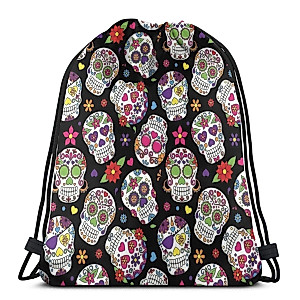 Drawstring Backpack Dead Sugar Skull Bag Water Resistant Lightweight Gym Sackpack For Hiking Yoga Gym Swimming Travel Beach