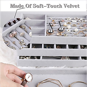 AIRZSNRY Jewelry Organizer for Drawer, Velvet Jewelry Insert Tray, Stackable Jewelry Storage Inserts Stacking Accessories Display for Dresser(Grey,Set of 4)