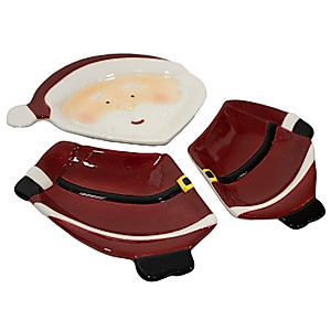 Christmas Themed Red Santa Ceramic 3-Section Server