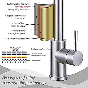 Kitchen Faucet with Pull Down Sprayer, Single Handle High Arc Kitchen Faucets 360 Degree Swivel, Kitchen Sink Faucet with Deck Plate, Stainless Steel Brushed Nickel