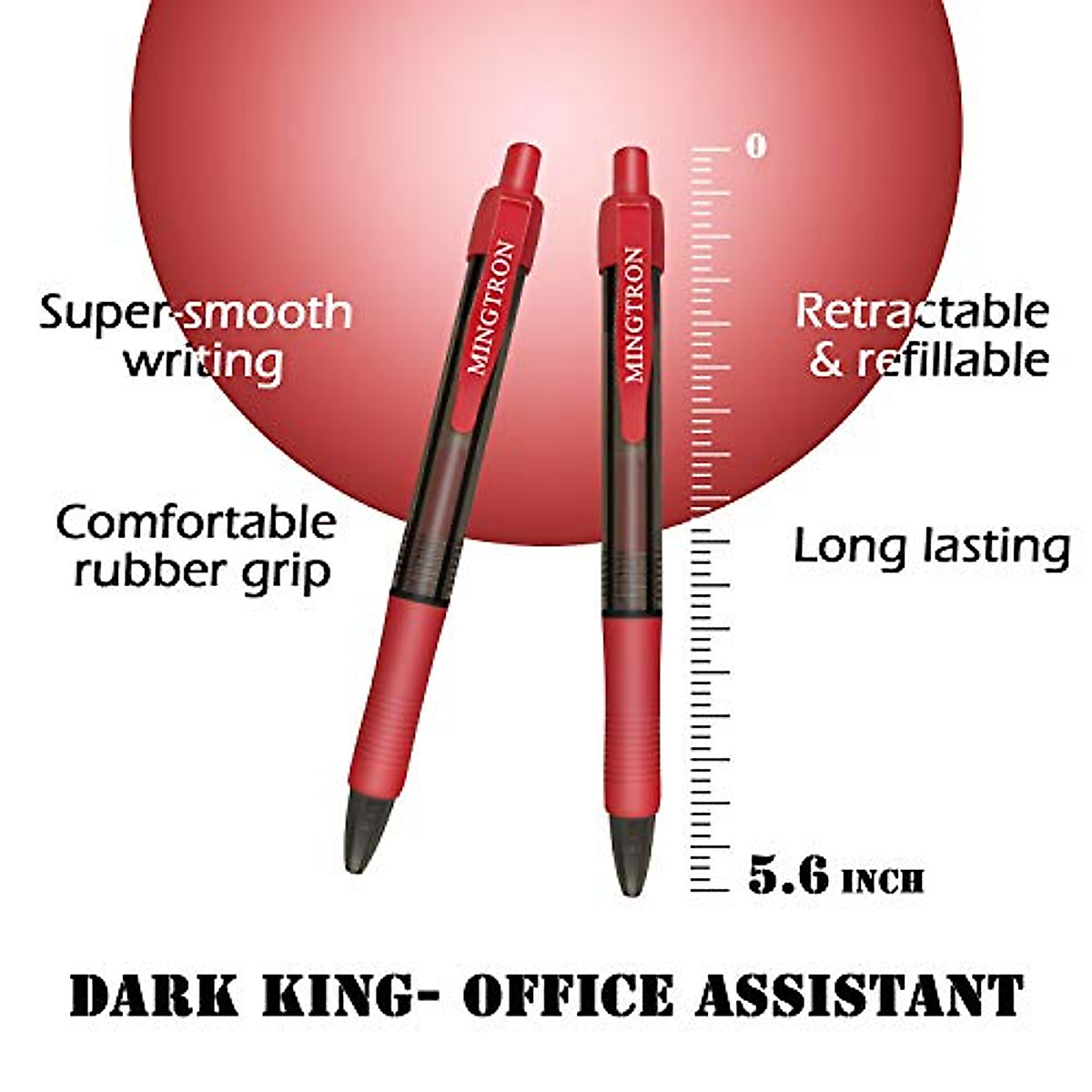 mingtron Gel pens, 30 Pack Red Pens Fine Point, No Smear Ink Pens for Left Hand, Click Pens Bulk, Retractable Rollerball Pens for Smooth Writing, 0.5MM, Red Ink