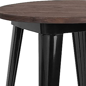 Flash Furniture James 24" Round Black Metal Indoor Bar Height Table with Walnut Rustic Wood Top
