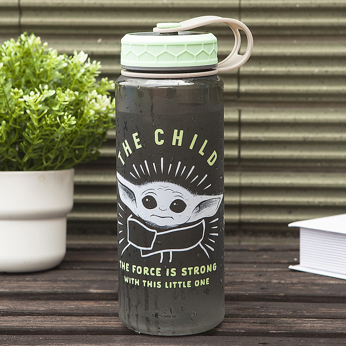 Zak Designs Star Wars The Mandalorian Durable Plastic Water Bottle - Rugged Sports Bottle with Carry Strap and Wide Chug Opening Includes Reusable Straw (36 oz, Grogu/Baby Yoda/The Child)