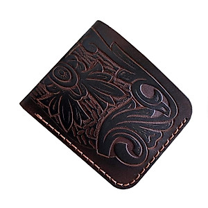 NICKSTON Brown Tooled Genuine Leather Wallet with Floral Motifs Unisex Men Women Crafted Carved Engraved Embossed Strong Stitched Compartments for ID Banknotes Cards Luxury Gift for Her Him
