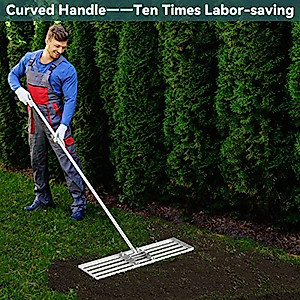 FXW Lawn Leveling Rake 35" 6.5ft Lawn Leveler Ground Full Stainless Steel Leveling Rake Landscape Rake Topdressing Spreader Levelawn Tool for Backyard, Garden, Golf Couse, Farm, Pasture