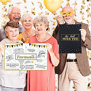 Farewell Party Decorations Goodbye Card Guest Book We Will Miss You Card Retired Party Supplies Going Away Gift for Coworker Men Women Adults(Black and Gold)