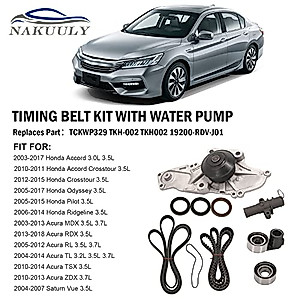 Timing Belt Kit with Water Pump Compatible with 2003-2018 Honda Accord Crosstour Odyssey Pilot Ridgeline MDX RDX RL TL TSX ZDX Saturn Vue 3.0L 3.5L 3.7L Replaces TKH002 TCKWP329 19200-RDV-J01