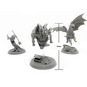 Citadel Black Colossal Onslaught Miniatures Set - 4 Pack - Large 50mm Base, D&D BBEG Unpainted Minis, Includes Dragon, Lich, Beholder, Basilisk