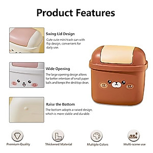 Benshukam Mini Trash Can with Lid Countertop Garbage Bin Tiny Desktop Waste Garbage Bin with Swing Lid for Bathrooms, Kitchens, Offices, Waste Basket(Brown)