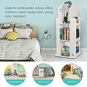 Nisorpa Rotating Bookshelf 360 Display Floor Standing Bookcase Spinning Shelf Storage Rack Freestanding Storage Organizer Holder Book Rack for Kids&Adults Multi-Functional Bookshelf Organizer