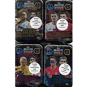 Match Attax 2020 2021 Topps UEFA Champions League Soccer Trading Card Game Sealed MEGA Collector's Tins with Bonus Gold Cards and Exclusive Inserts (4 Tin Lot Including one of Each Different Type)