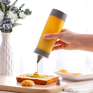 3 Pack Condiment Squeeze Bottle, 12oz (350ml) Plastic Squeeze Bottles With Caps, BPA Free Sauce Bottle for Ketchup, Mustard, Olive Oil, Glue, and More (Gray)