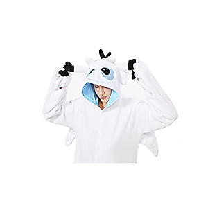 Oiziuzio Animal Unisex Onesie Holloween Cosplay Costume Dragon Pajamas for Adult Women Men White L
