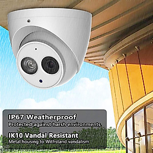 6MP Security PoE IP Camera, Outdoor UltraHD Dome Camera with Built-in Mic, 165ft IR Night Vision, Smart H-2-6-5, IP67 Weatherproof, WDR, 3D DNR(2.8mm)